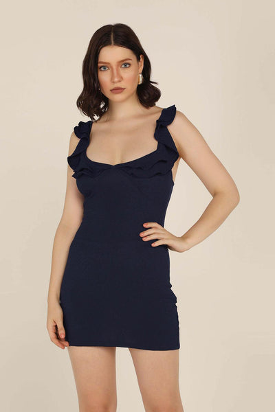 Ruffle Mini Dress - Navy Blue – Starin
