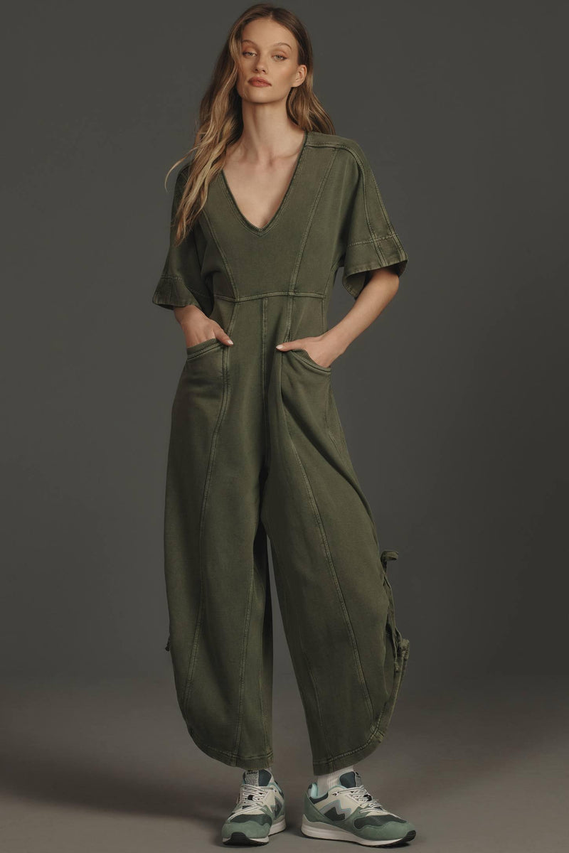 Olive Green Relaxed-Fit Jumpsuit with Utility Pockets – Starin