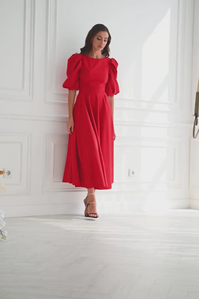 Vivienne - Puff Sleeve Backless Dress in Red – Starin